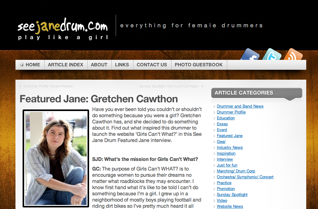 Look who's featured on See Jane Drum... | Girls Can't WHAT?